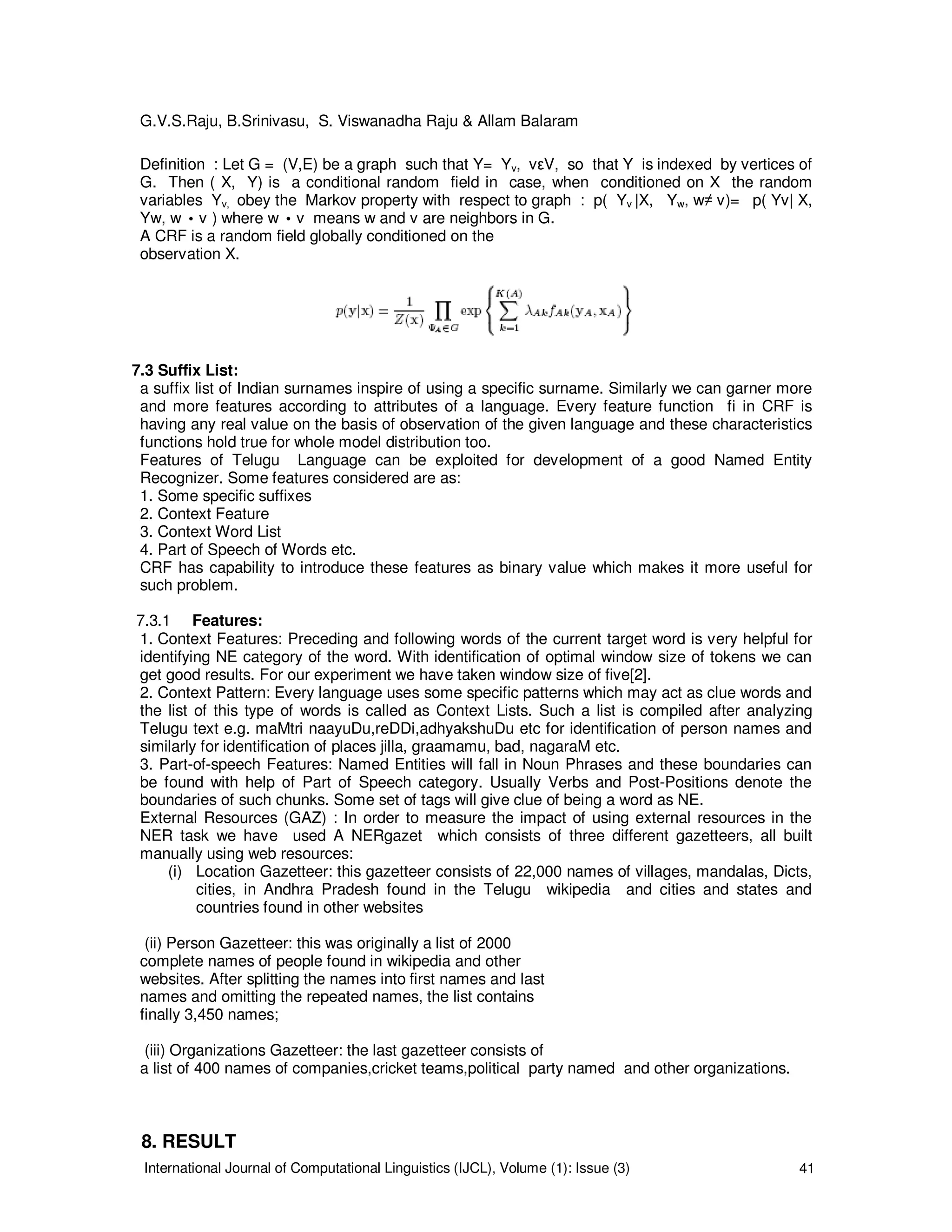 Named Entity Recognition For Telugu Using Conditional Random Field Pdf