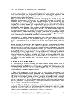 Named Entity Recognition for Telugu Using Conditional Random Field | PDF