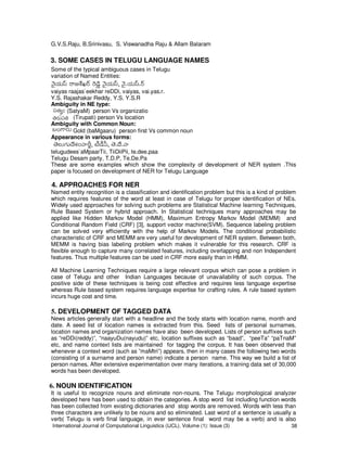 Named Entity Recognition for Telugu Using Conditional Random Field | PDF