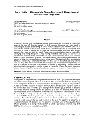 Computation of Moments in Group Testing with Re-testing and with Errors ...