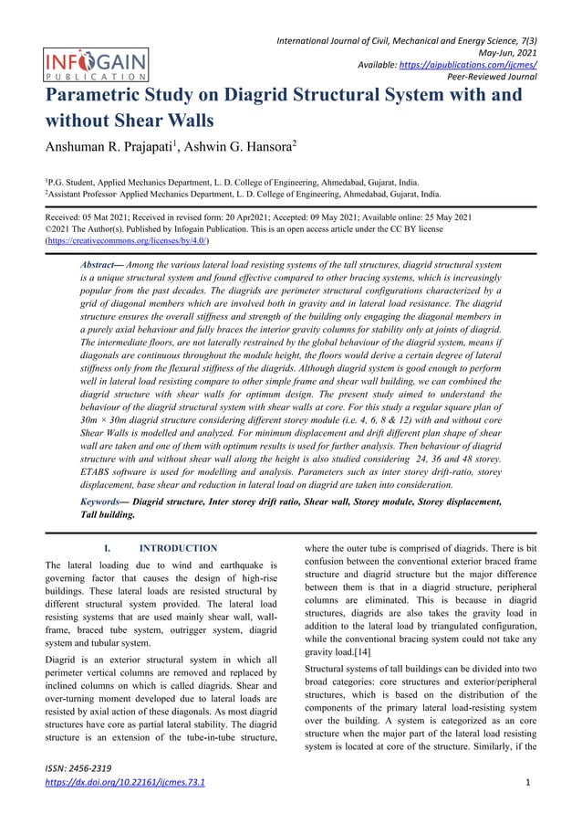 Parametric Study on Diagrid Structural System with and without Shear ...