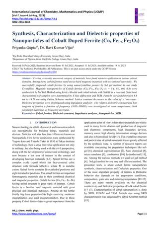 Synthesis, Characterization and Dielectric properties of Nanoparticles of Cobalt Doped Ferrite ...