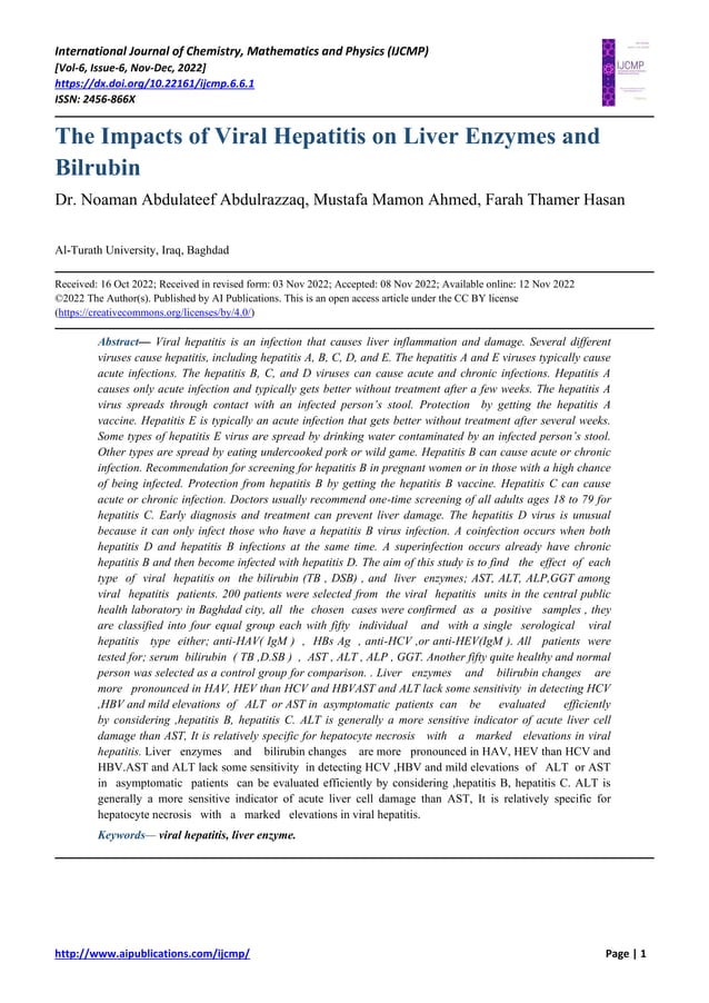 The Impacts of Viral Hepatitis on Liver Enzymes and Bilrubin | PDF