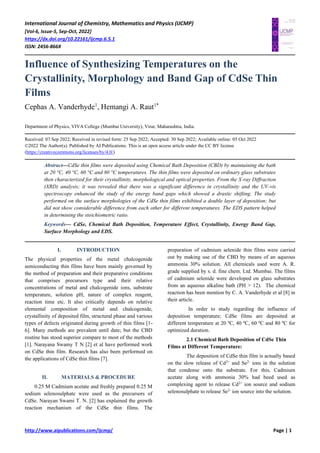 Influence of Synthesizing Temperatures on the Crystallinity, Morphology and Band Gap of CdSe ...