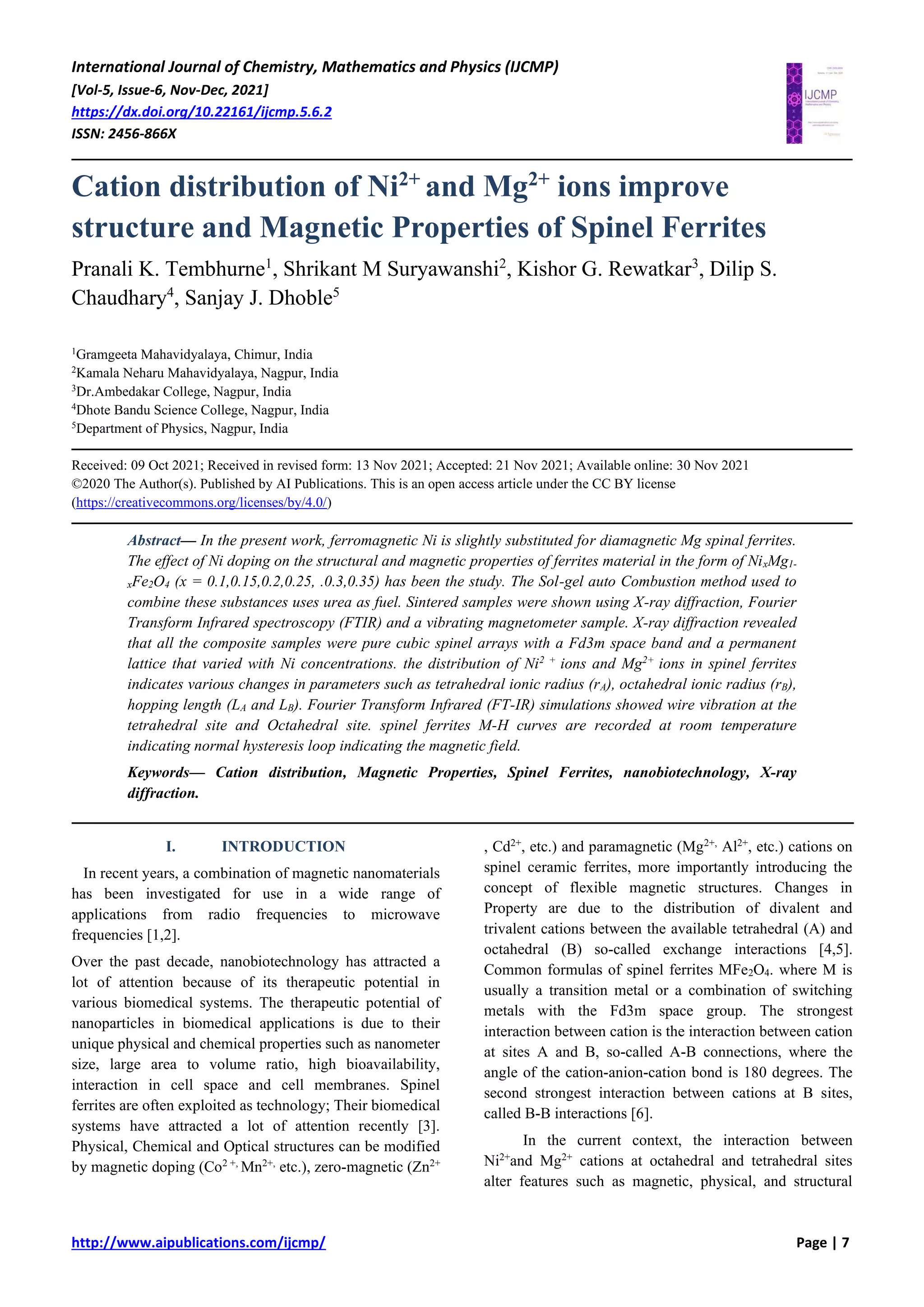 Cation distribution of Ni2+ and Mg2+ ions improve structure and ...