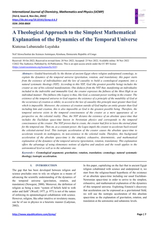 A Theological Approach to the Simplest Mathematical Explanation of the ...