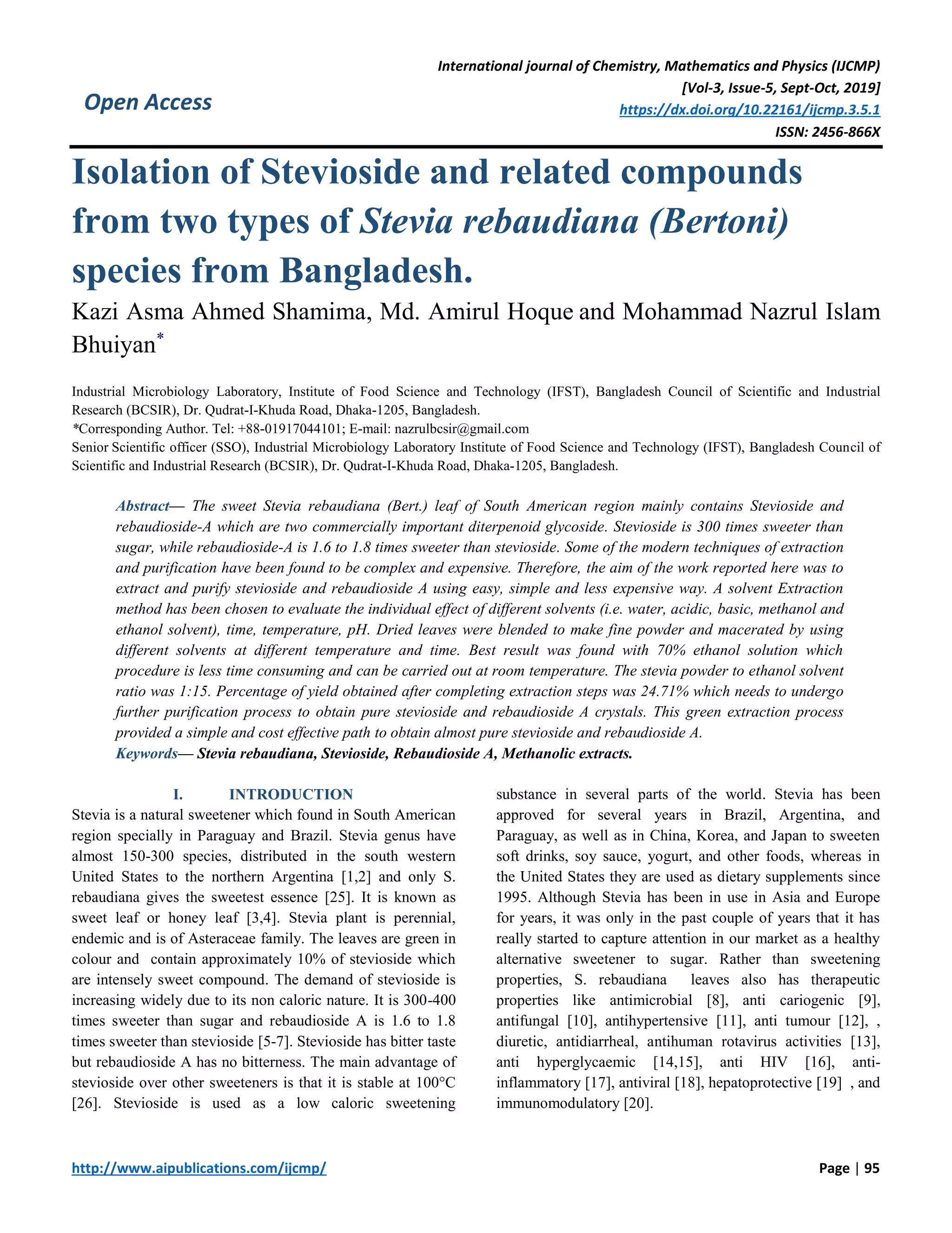 Isolation of Stevioside and related compounds from two types of Stevia ...