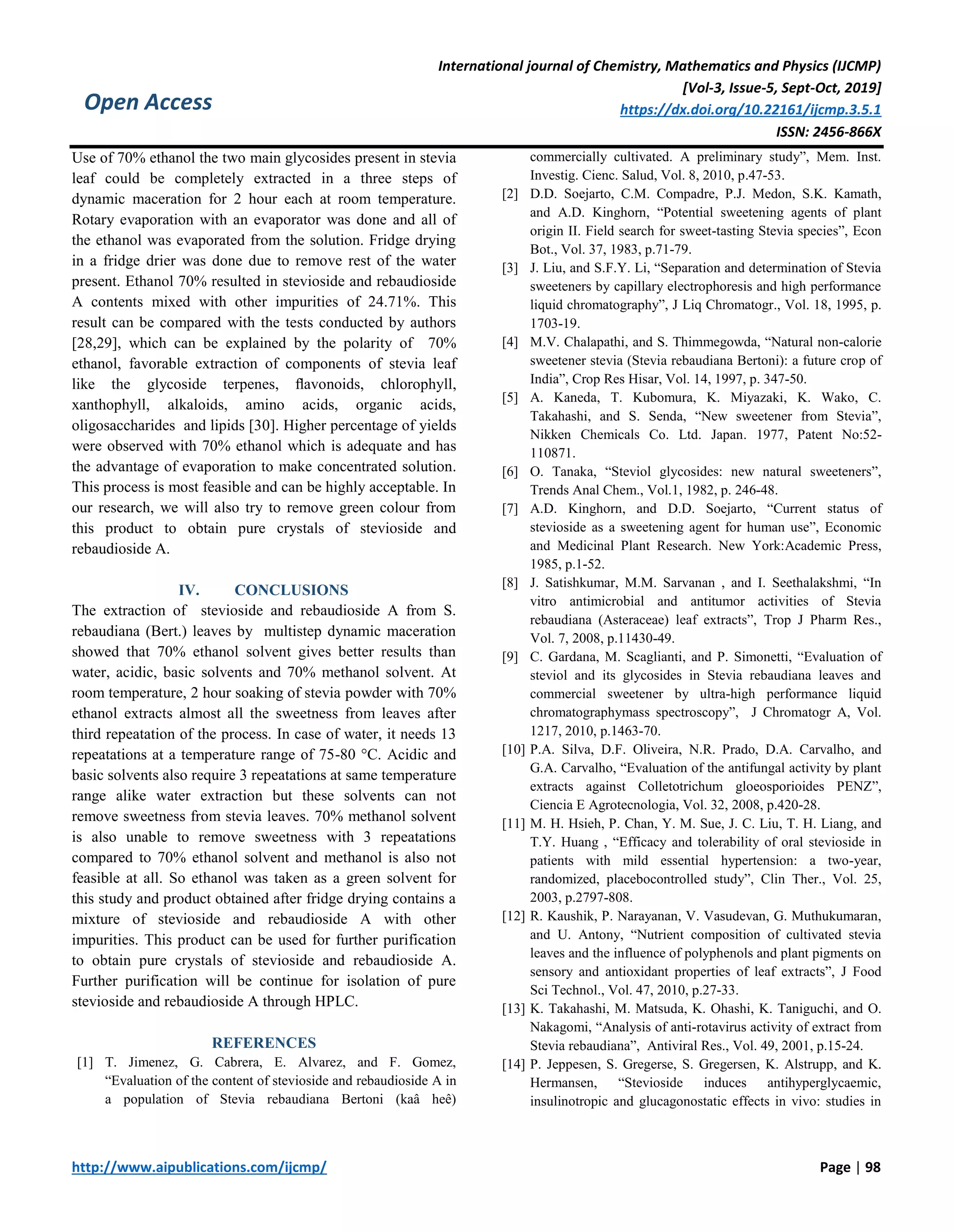 Isolation of Stevioside and related compounds from two types of Stevia ...