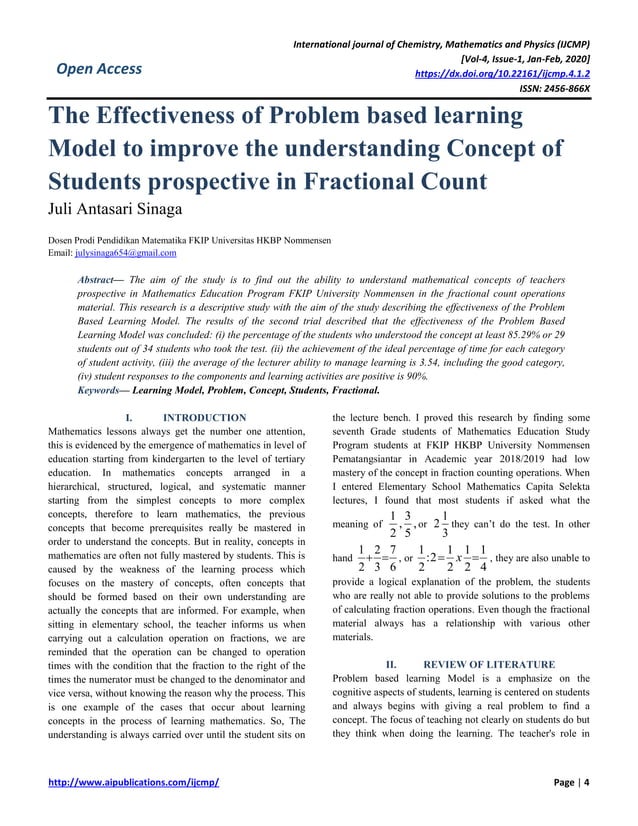 The Effectiveness of Problem based learning Model to improve the ...