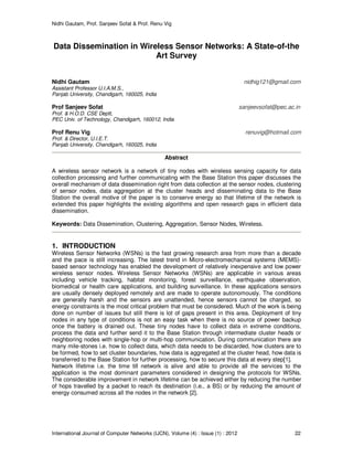 Data Dissemination in Wireless Sensor Networks: A State-of-the Art Survey | PDF