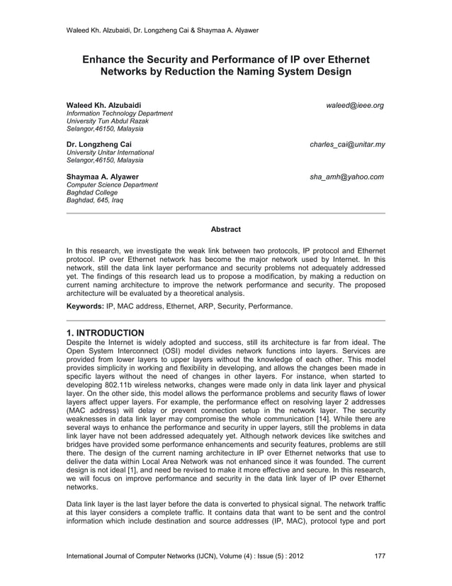 Enhance The Security And Performance Of Ip Over Ethernet Networks By Reduction The Naming System