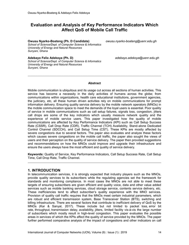 Evaluation And Analysis Of Key Performance Indicators Which Affect Qos