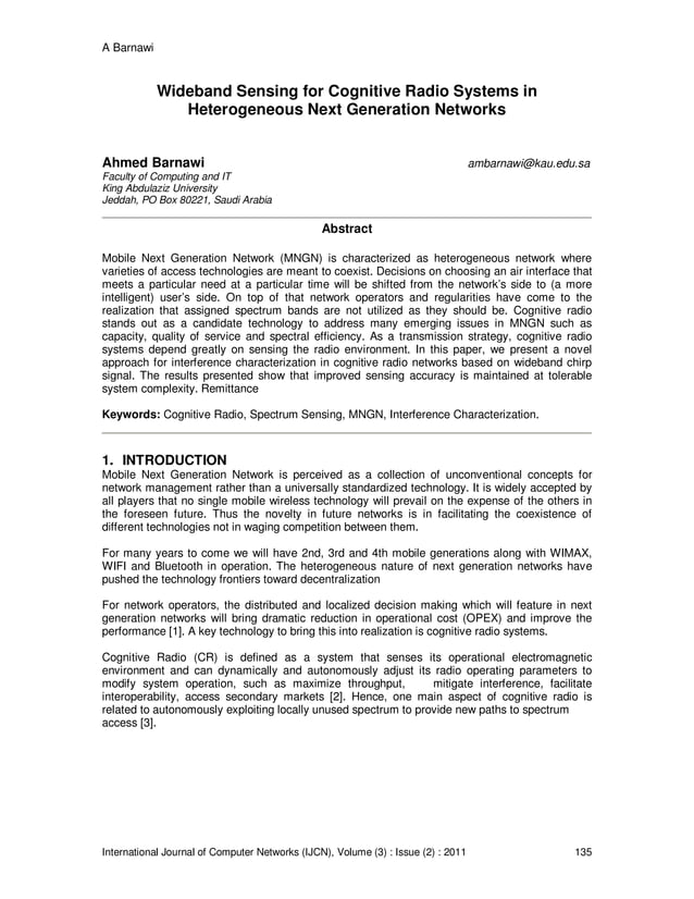 Wideband Sensing for Cognitive Radio Systems in Heterogeneous Next Generation Networks | PDF