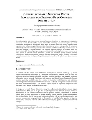 Centrality-Based Network Coder Placement For Peer-To-Peer Content Distribution | PDF
