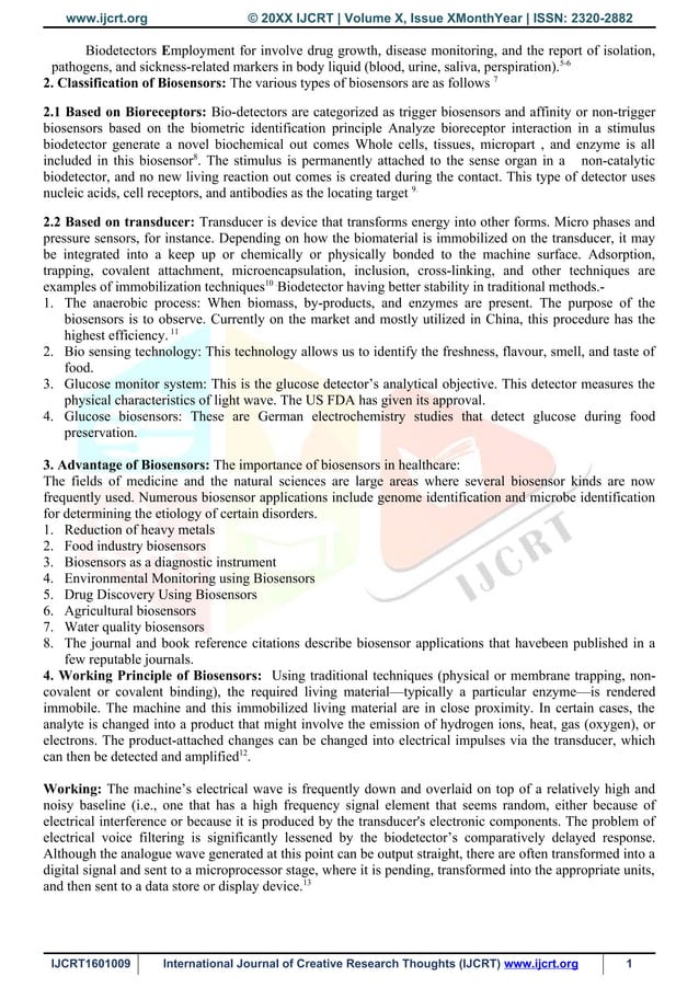 A REVIEW ON VARIOUS MATERIALS USED IN BIOSENSORS AND THEIR APPLICATIONS ...