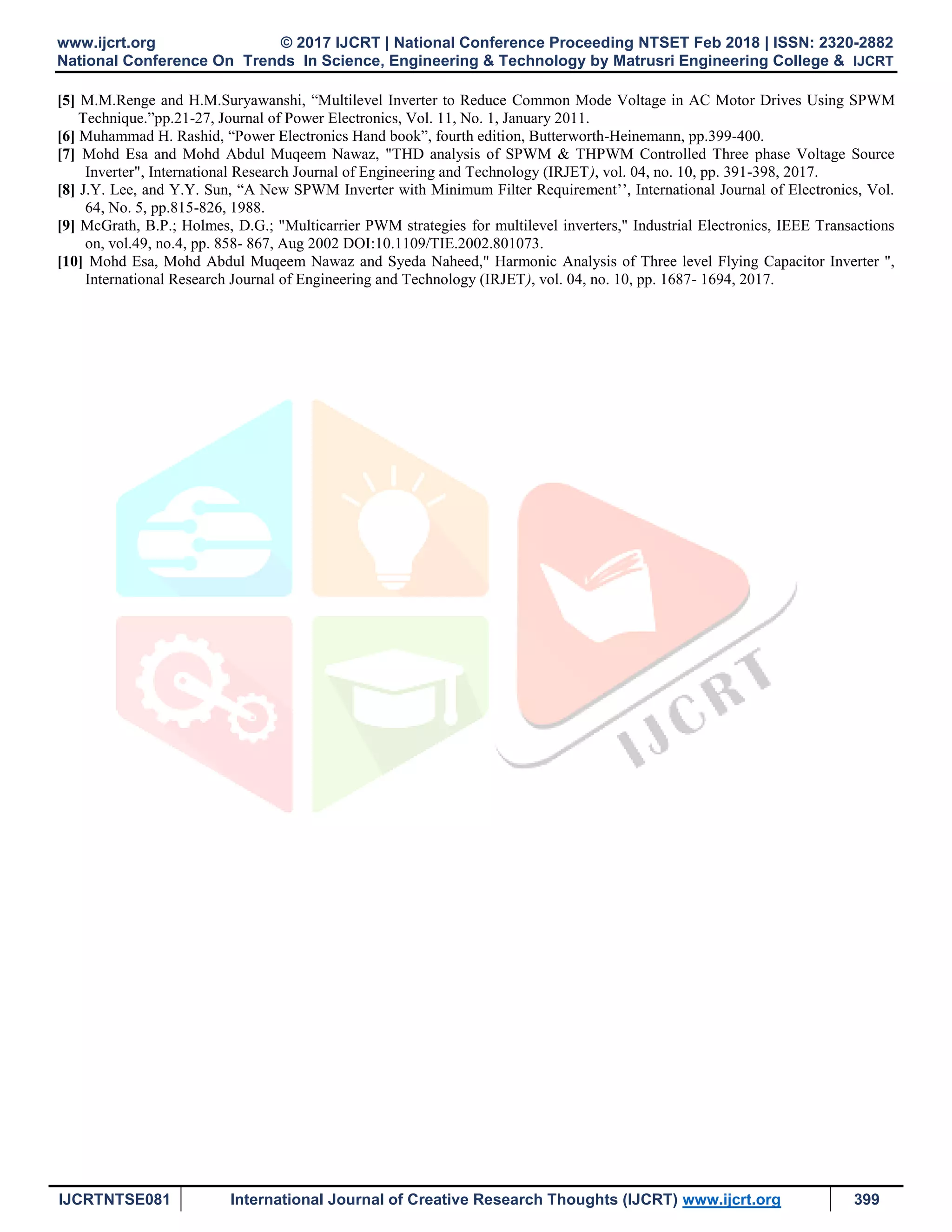 Investigation Of Common Mode Voltage In 5 Level Diode Clamped Mli Using Carrier Based Spwm 