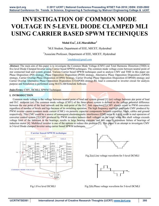 INVESTIGATION OF COMMON MODE VOLTAGE IN 5-LEVEL DIODE CLAMPED MLI USING CARRIER BASED SPWM ...