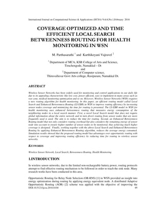 COVERAGE OPTIMIZED AND TIME EFFICIENT LOCAL SEARCH BETWEENNESS ROUTING FOR HEALTH MONITORING IN ...