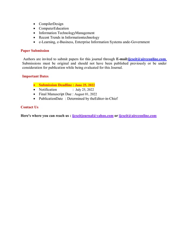 IJCSEIT CFP 13-06 (1).pdf | Technology & Computing