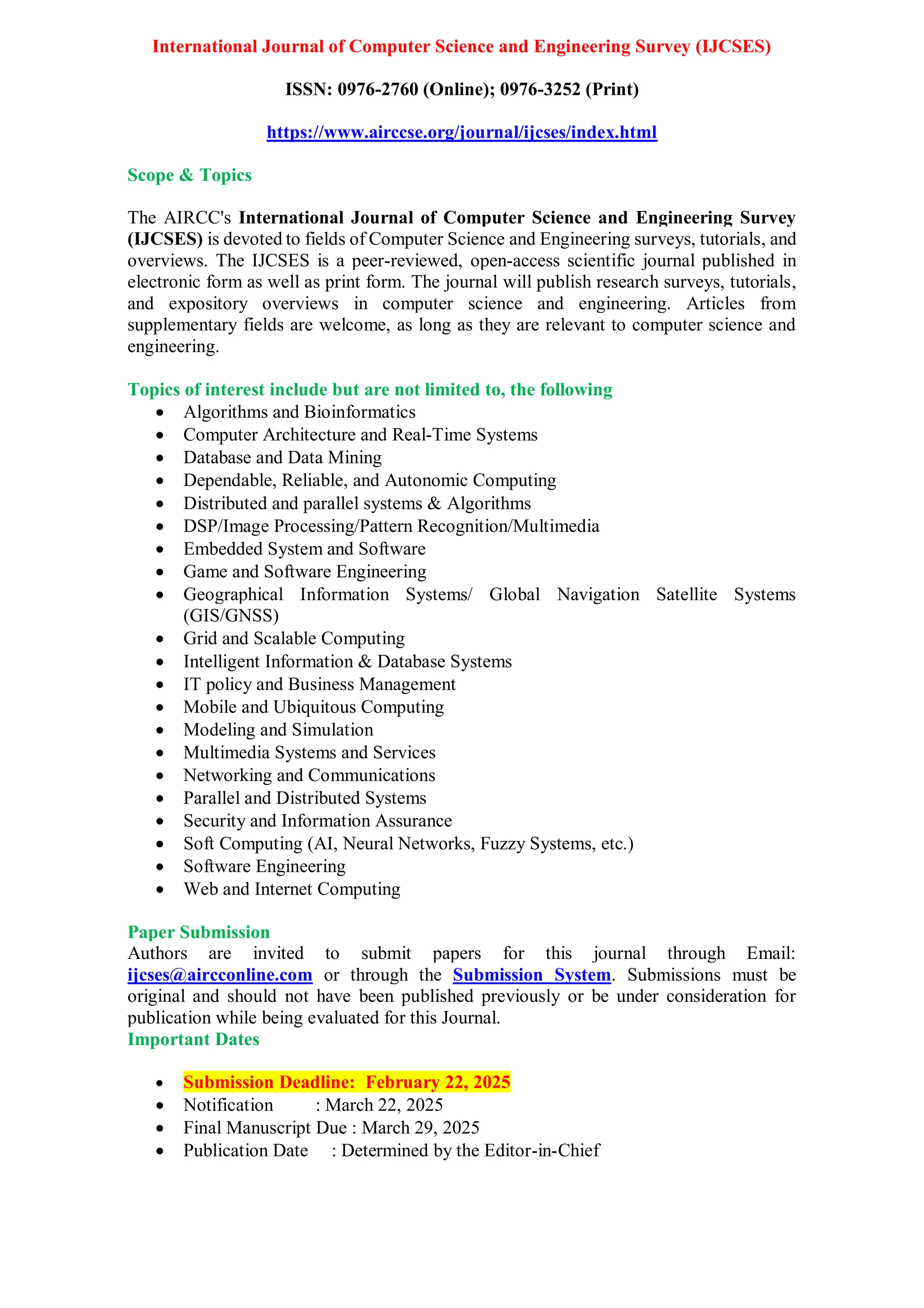 International Journal of Computer Science and Engineering Survey (IJCSES) | PDF