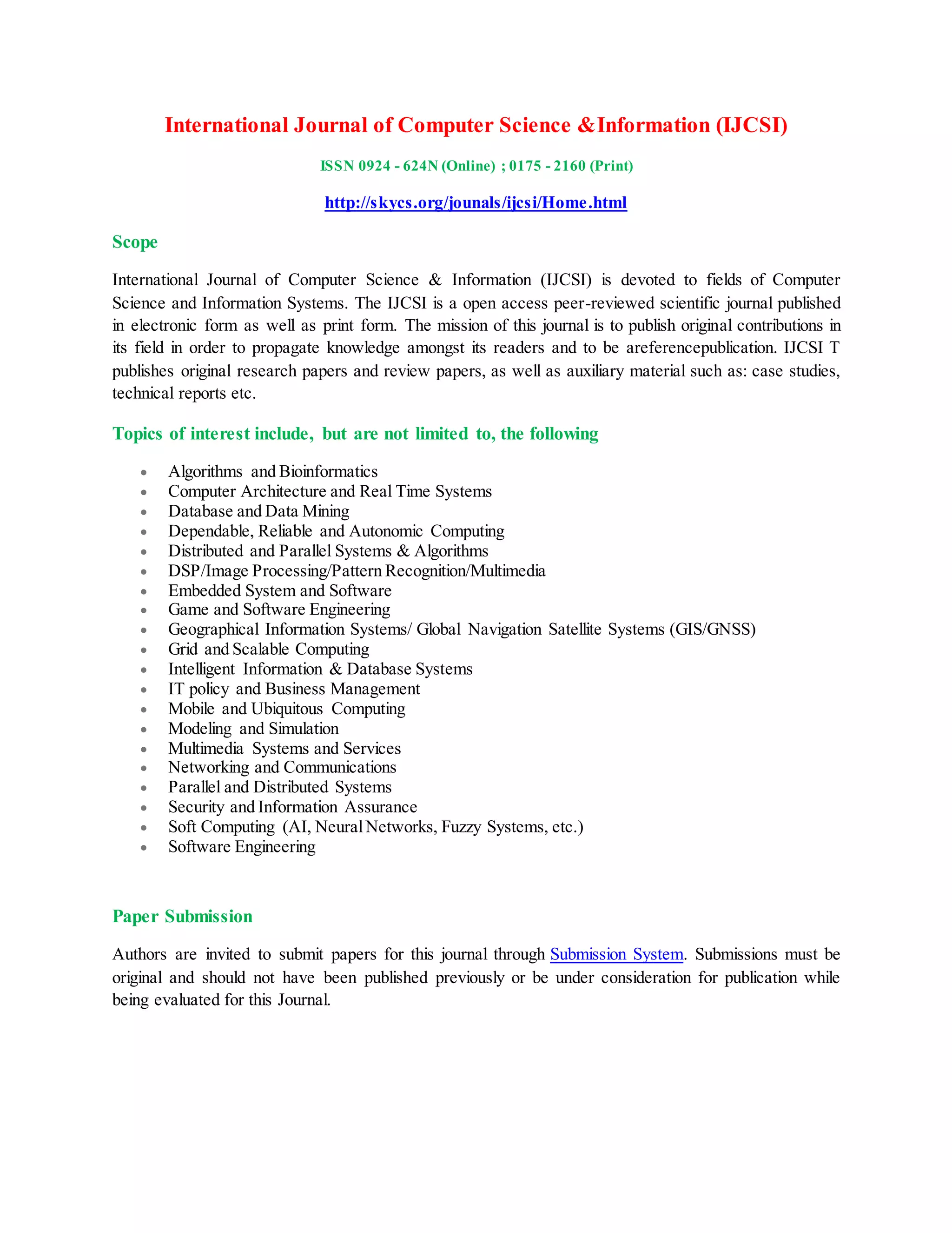 International Journal of Computer Science & Information (IJCSI) | DOCX