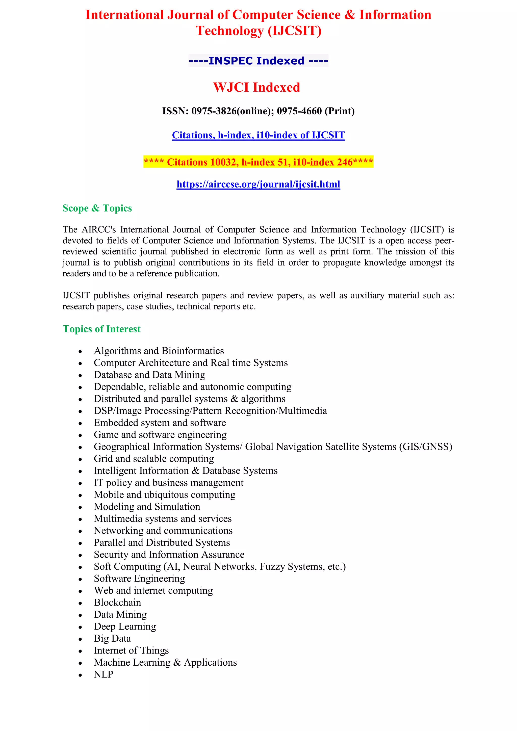 Research Paper submission - International Journal of Computer Science & Information Technology ...