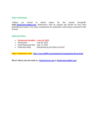 Research Paper submission - International Journal of Computer Science & Information Technology ...