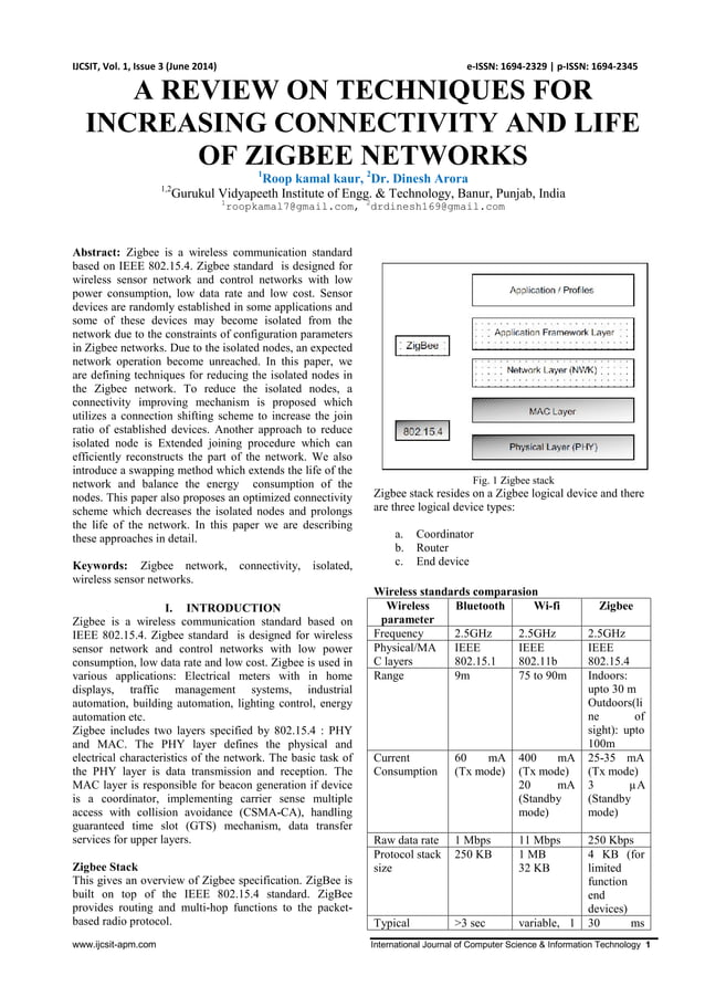 A REVIEW ON TECHNIQUES FOR INCREASING CONNECTIVITY AND LIFE OF ZIGBEE NETWORKS | PDF