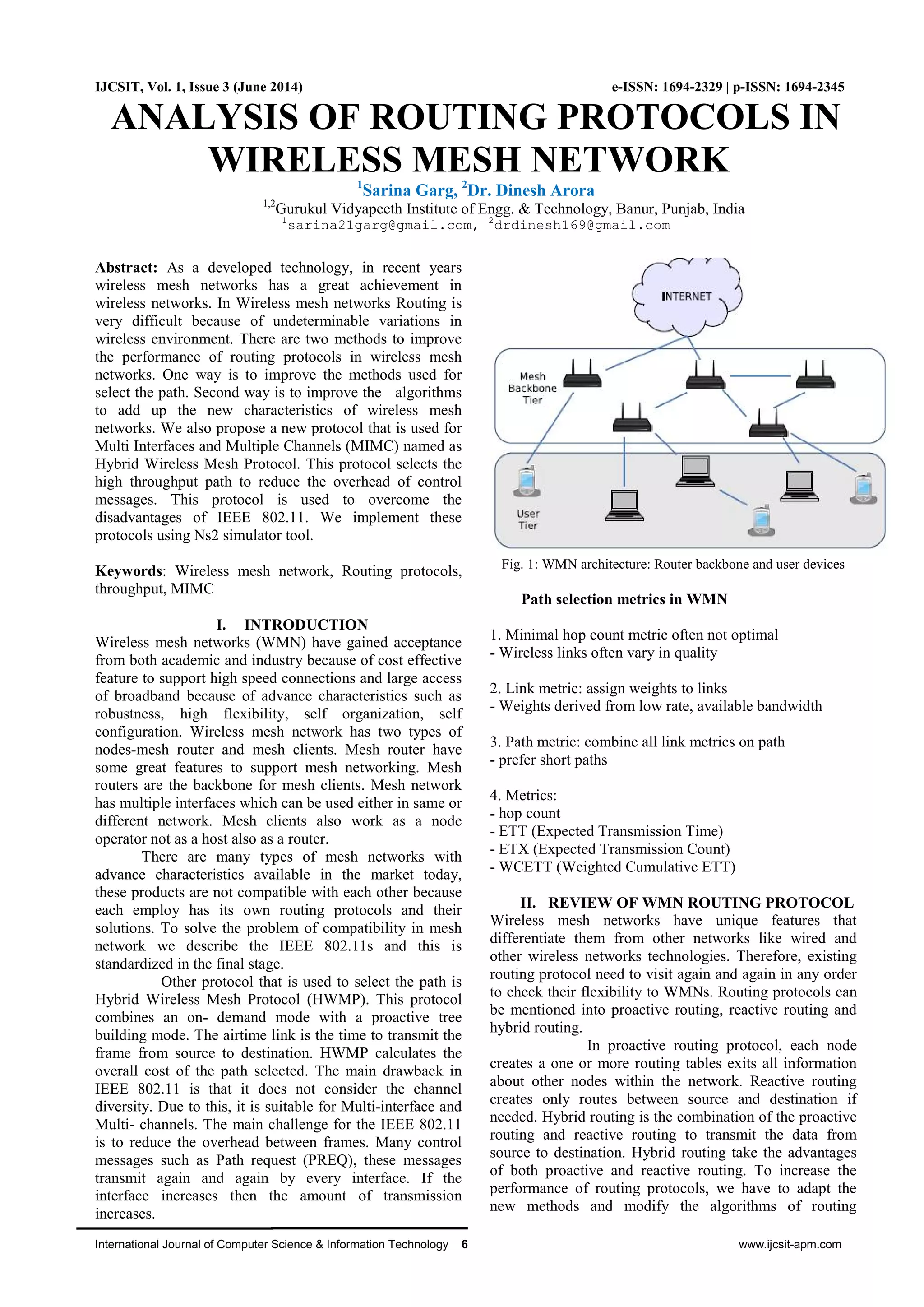 ANALYSIS OF ROUTING PROTOCOLS IN WIRELESS MESH NETWORK | PDF | Computer Networking | Computing