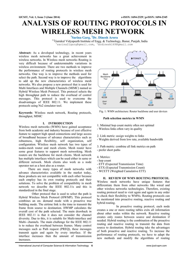 ANALYSIS OF ROUTING PROTOCOLS IN WIRELESS MESH NETWORK | PDF | Computer Networking | Computing