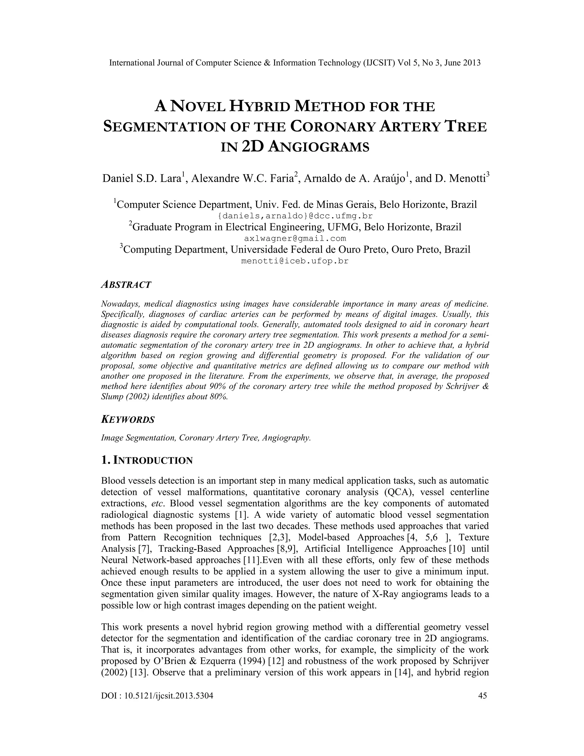 A novel hybrid method for the Segmentation of the coronary artery tree ...