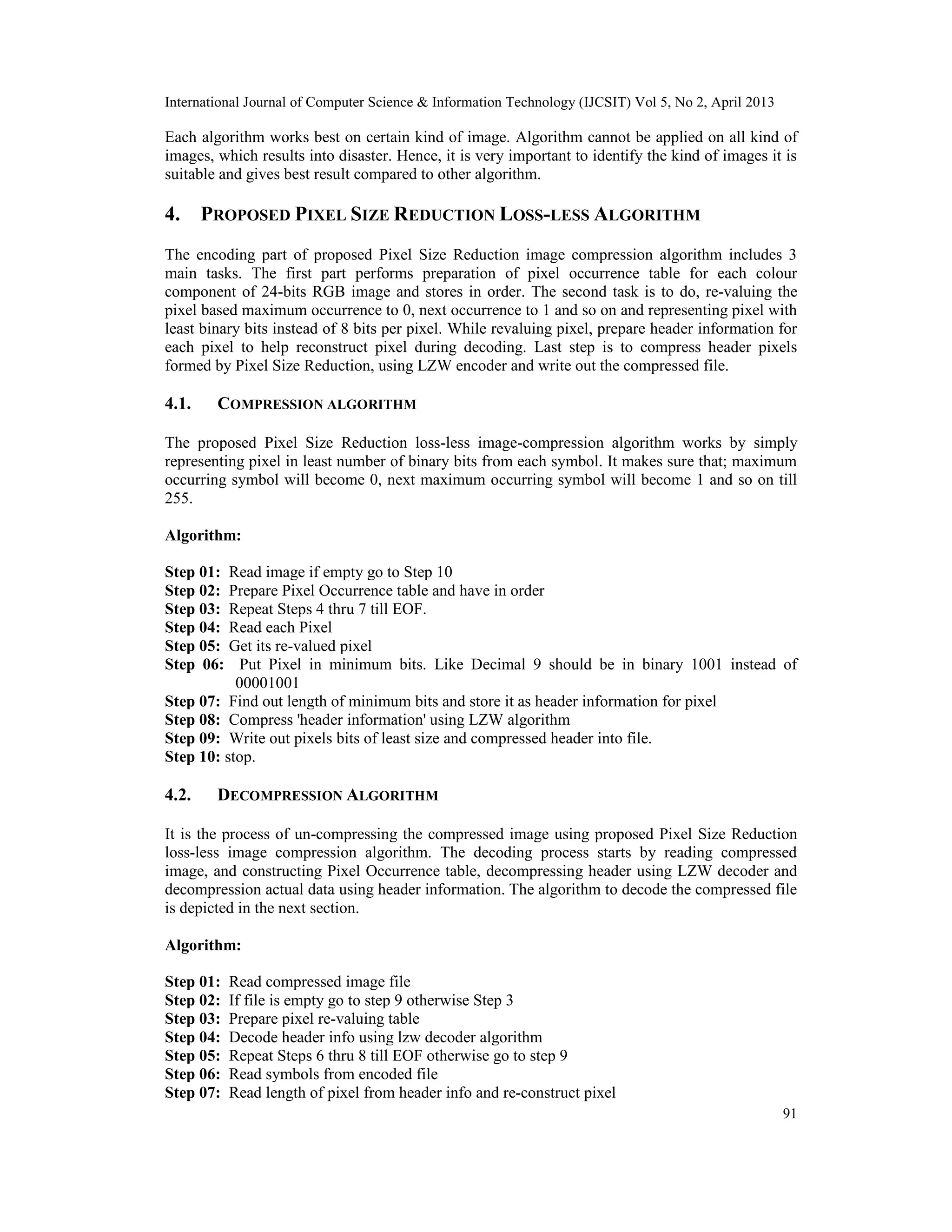 PIXEL SIZE REDUCTION LOSS-LESS IMAGE COMPRESSION ALGORITHM | PDF