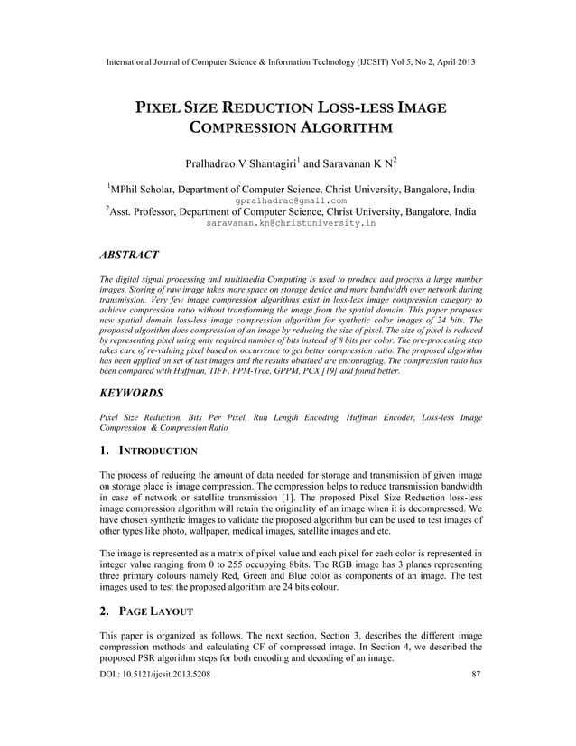 PIXEL SIZE REDUCTION LOSS-LESS IMAGE COMPRESSION ALGORITHM | PDF