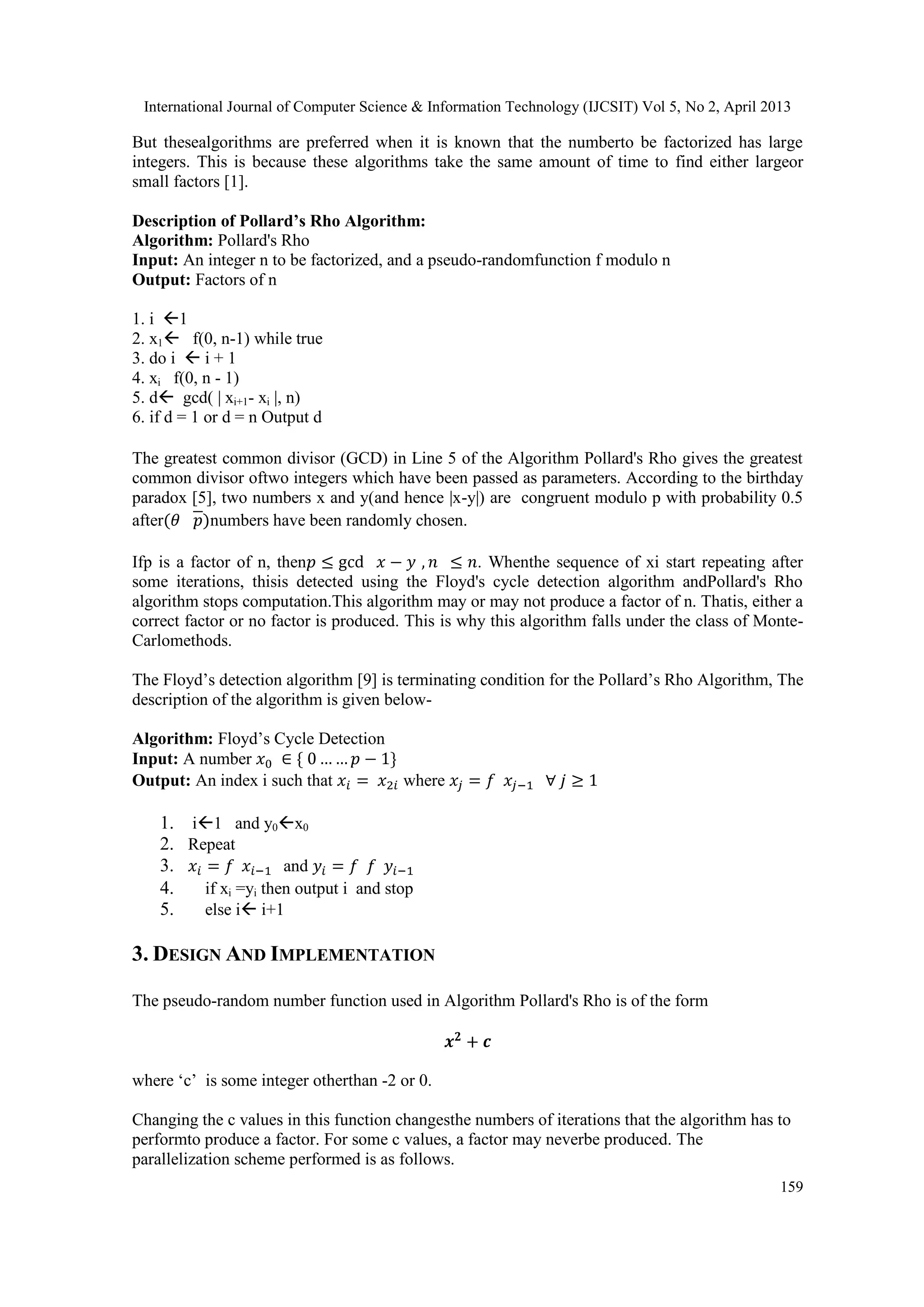 PERFORMANCE ANALYSIS OF PARALLEL POLLARD’S RHO FACTORING ALGORITHM | PDF