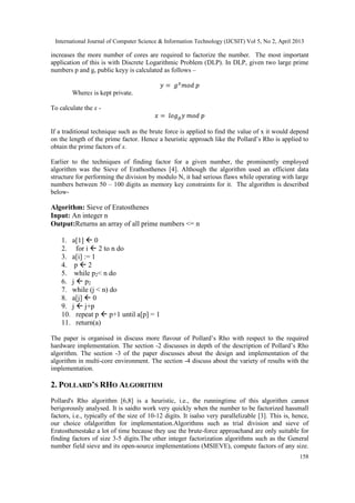PERFORMANCE ANALYSIS OF PARALLEL POLLARD’S RHO FACTORING ALGORITHM | PDF