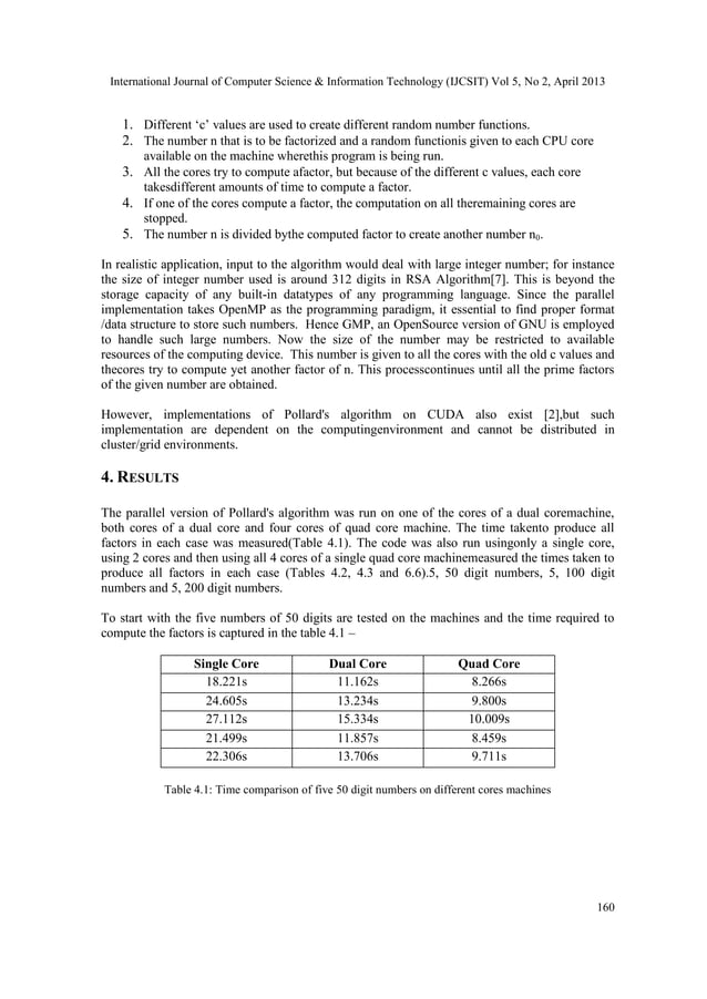 PERFORMANCE ANALYSIS OF PARALLEL POLLARD’S RHO FACTORING ALGORITHM | PDF