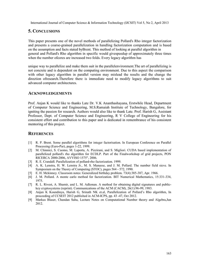 PERFORMANCE ANALYSIS OF PARALLEL POLLARD’S RHO FACTORING ALGORITHM | PDF