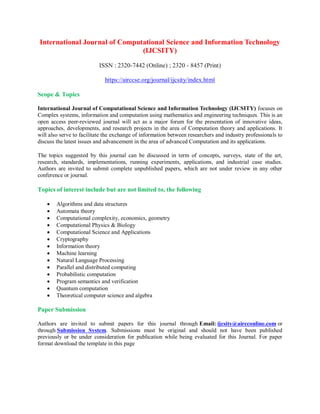 International Journal of Computational Science and Information ...