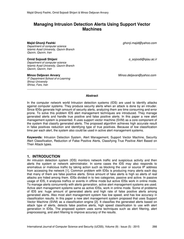 Managing Intrusion Detection Alerts Using Support Vector Machines | PDF