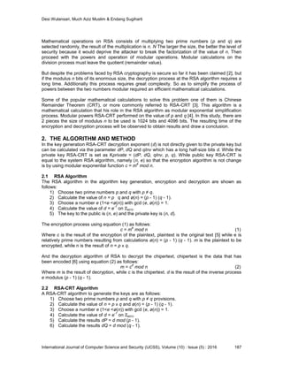 Implementation of RSA Algorithm with Chinese Remainder Theorem for Modulus N 1024 Bit and 4096 ...