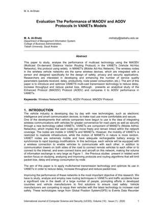 Evaluation The Performance of MAODV and AODV Protocols In VANETs Models | PDF