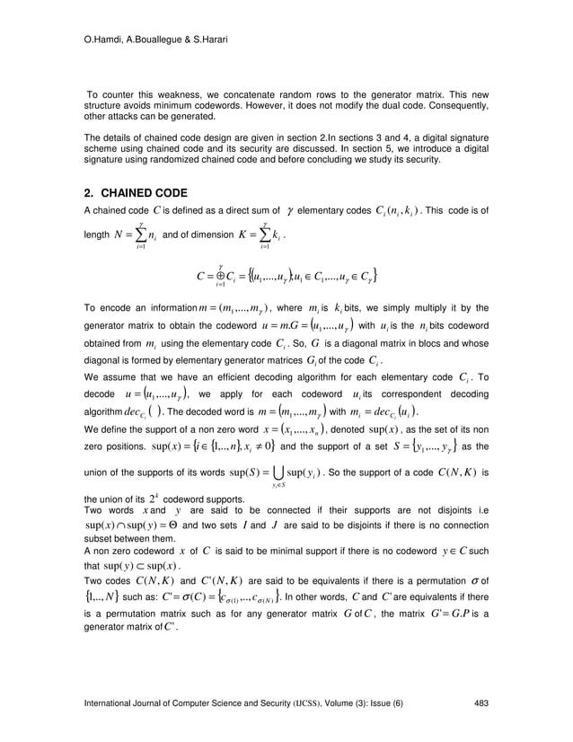 On the Usage of Chained Codes in Cryptography | PDF
