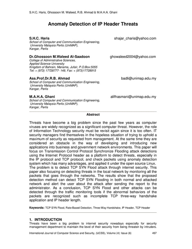 Anomaly Detection of IP Header Threats | PDF | Internet Safety | Parenting