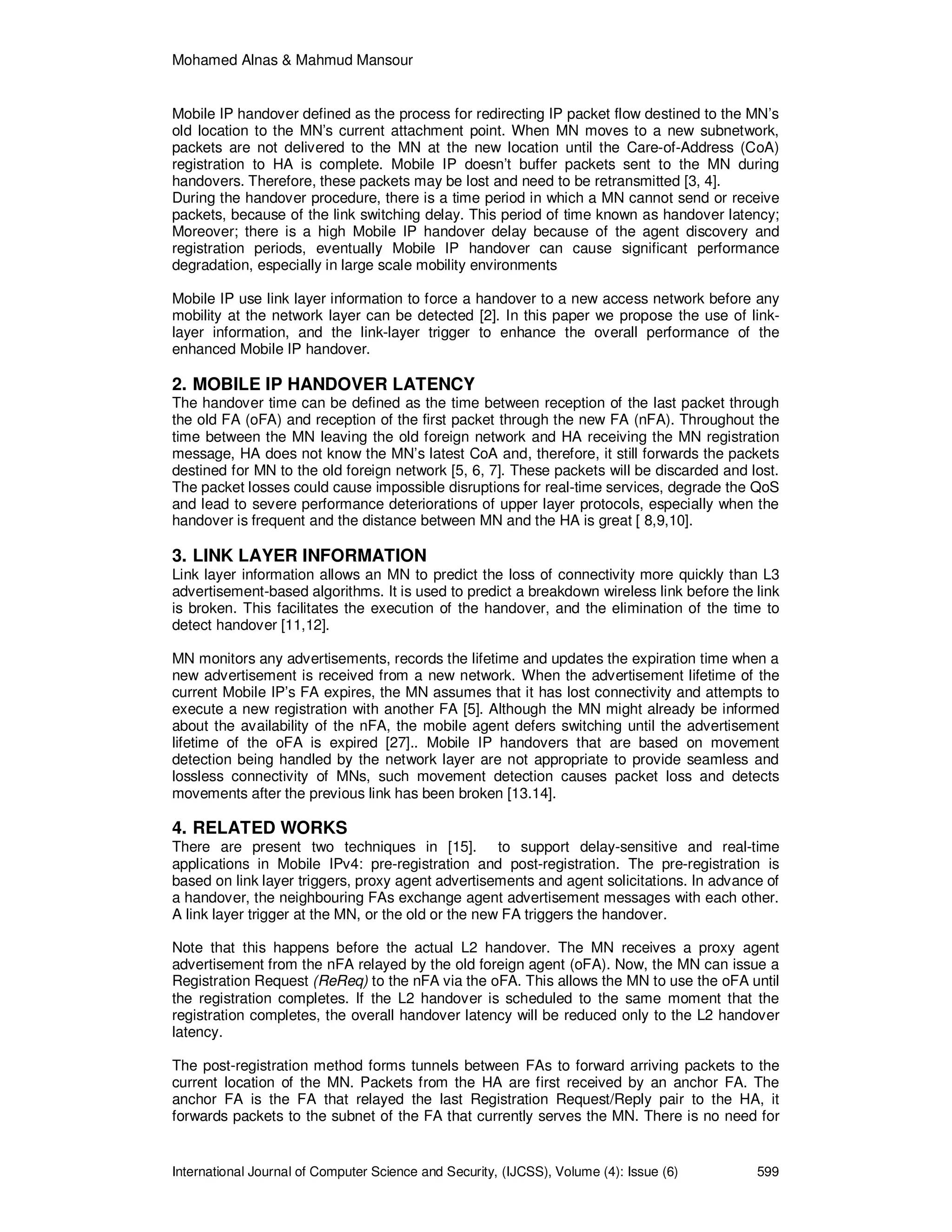 Enhanced Mobile Ip Handover Using Link Layer Information