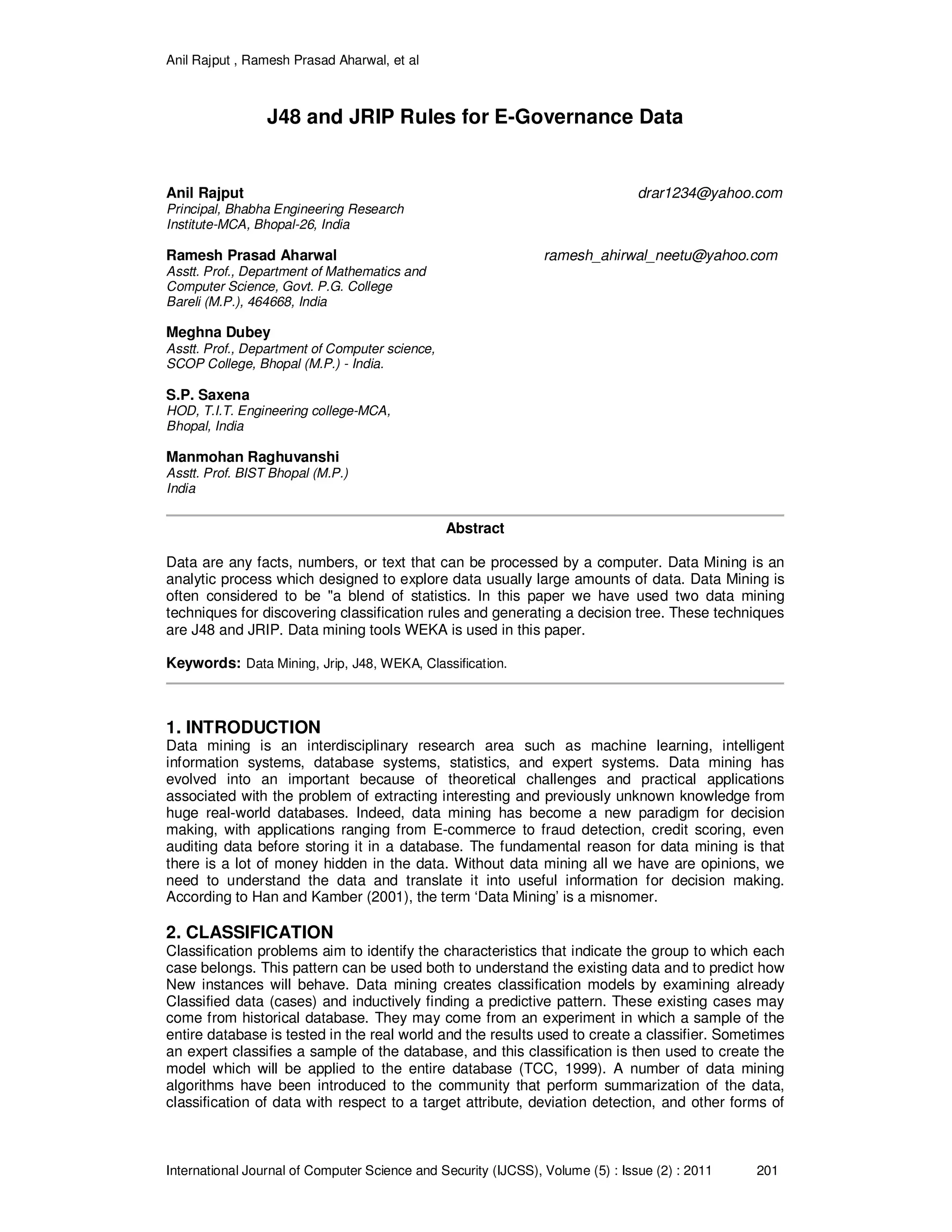 J48 and JRIP Rules for E-Governance Data | PDF