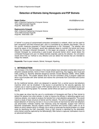 Detection of Botnets using Honeypots and P2P Botnets | PDF | Internet | Computing