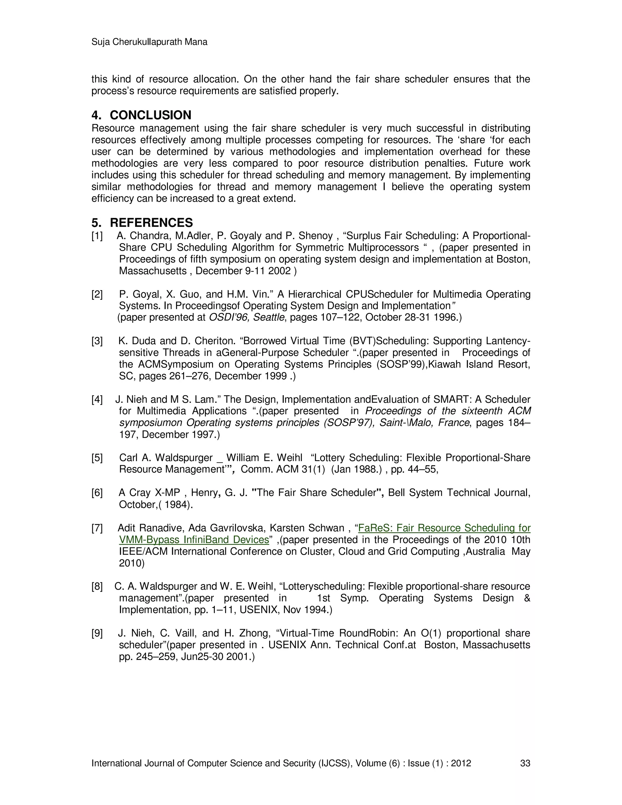 Recourse Management Using a Fair Share Scheduler | PDF