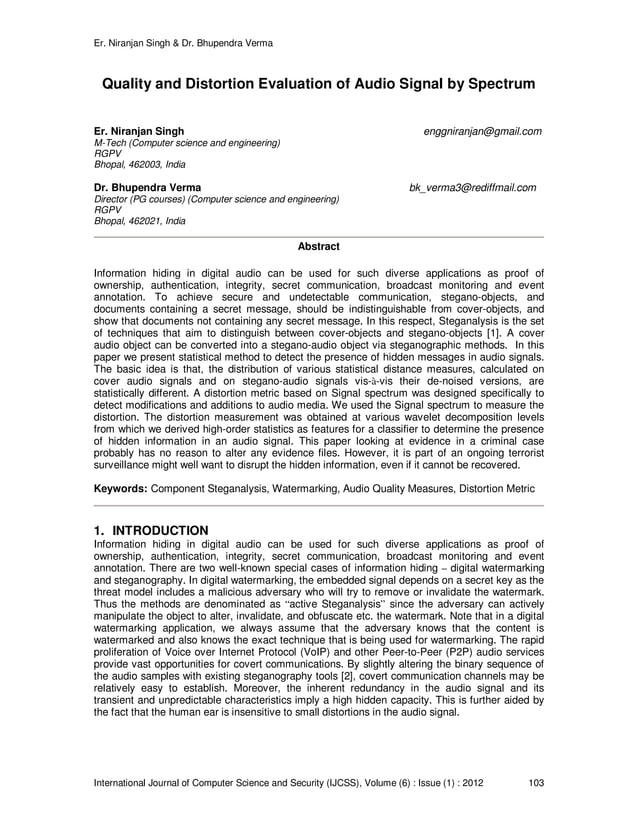 Quality and Distortion Evaluation of Audio Signal by Spectrum | PDF