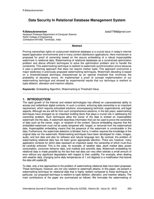 Data Security In Relational Database Management System | PDF