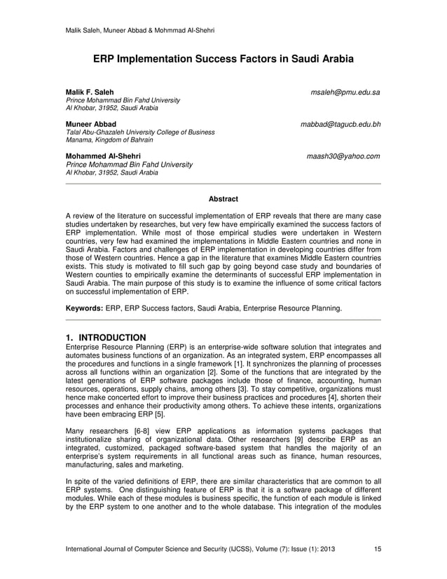 ERP Implementation Success Factors in Saudi Arabia | PDF